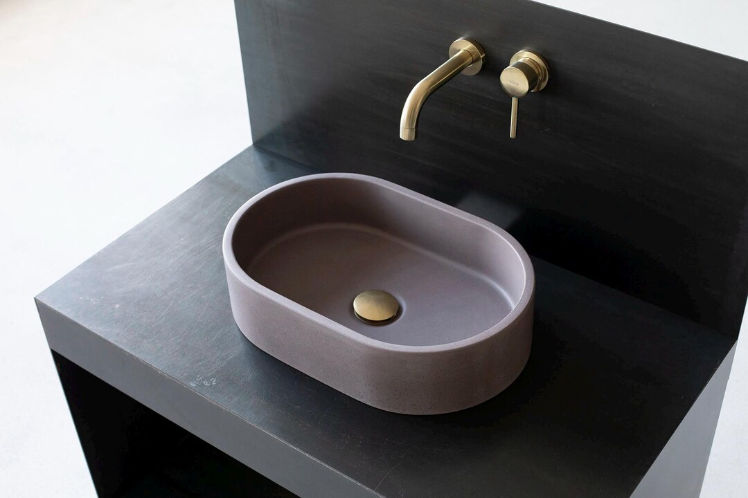 Small Oval Concrete Sink, Countertop Washbasin in Mauve Lilac BTN108 - Etsy