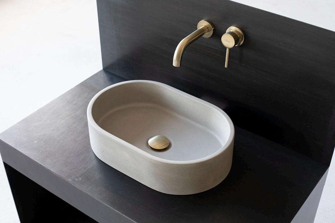 Small Oval Concrete Sink, Countertop Washbasin in Natural Gray BTN104 ...