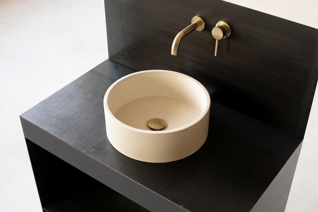 Round Wash Basin. Powder Room Concrete Sink. Beige. D36cm - Etsy