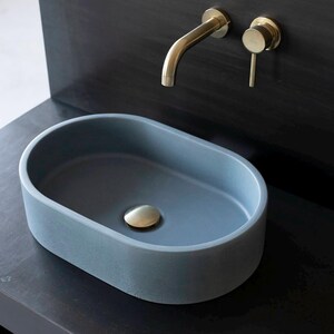 Small Oval Concrete Sink, Countertop Washbasin in Navy Blue BTN109 - Etsy