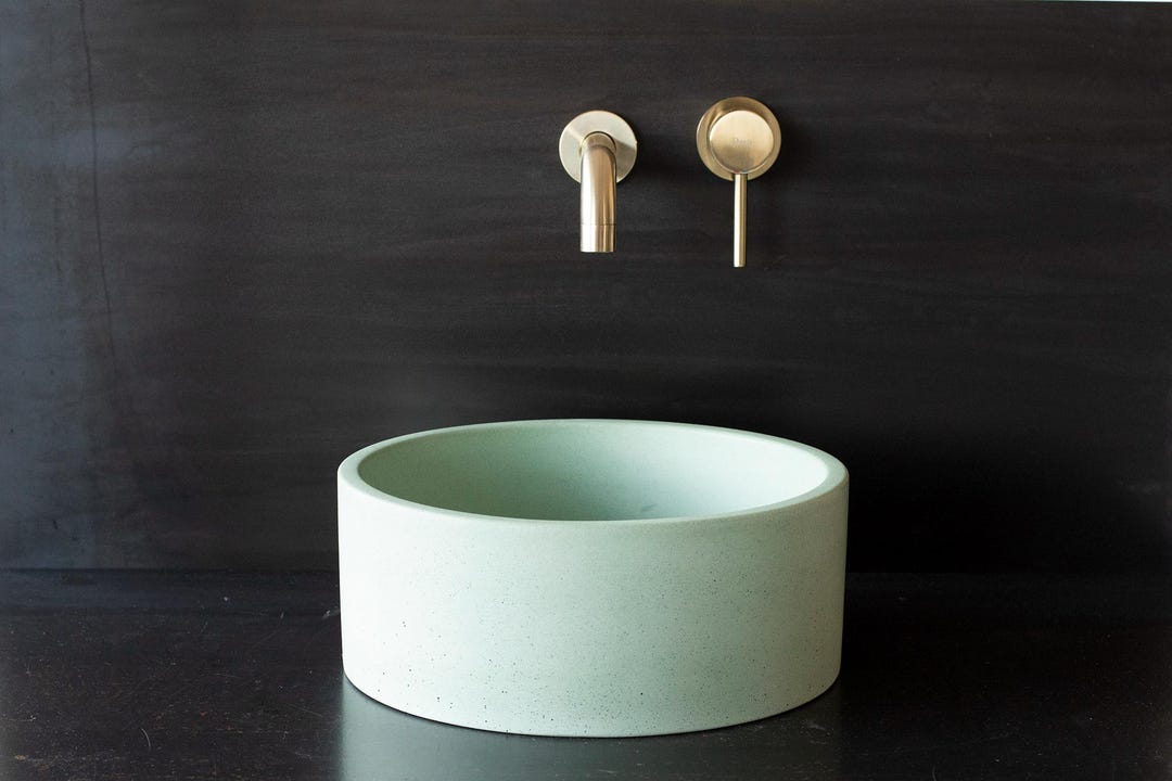 Small Wash Basin. Concrete Sink. Powder Room Vanity Sink. Mint Green ...