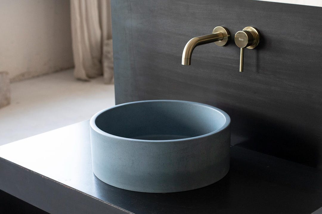Round Wash Basin. Powder Room Concrete Sink. Navy Blue. D36cm - Etsy