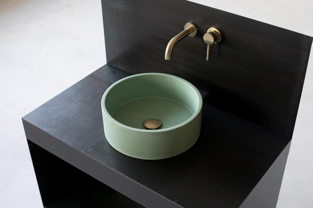 Round Wash Basin. Powder Room Concrete Sink. Mint Green. D36cm - Etsy