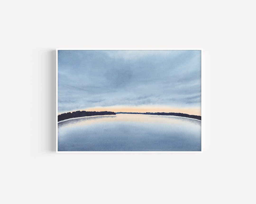 Printable Lake Painting, Cloudy Sky Art, Sunset Lake Wall Art, Sunrise ...
