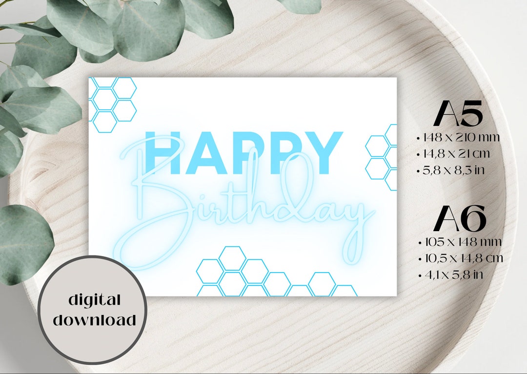 Geburtstagskarte zum ausdrucken digitaler Download Happy Birthday HBD ...
