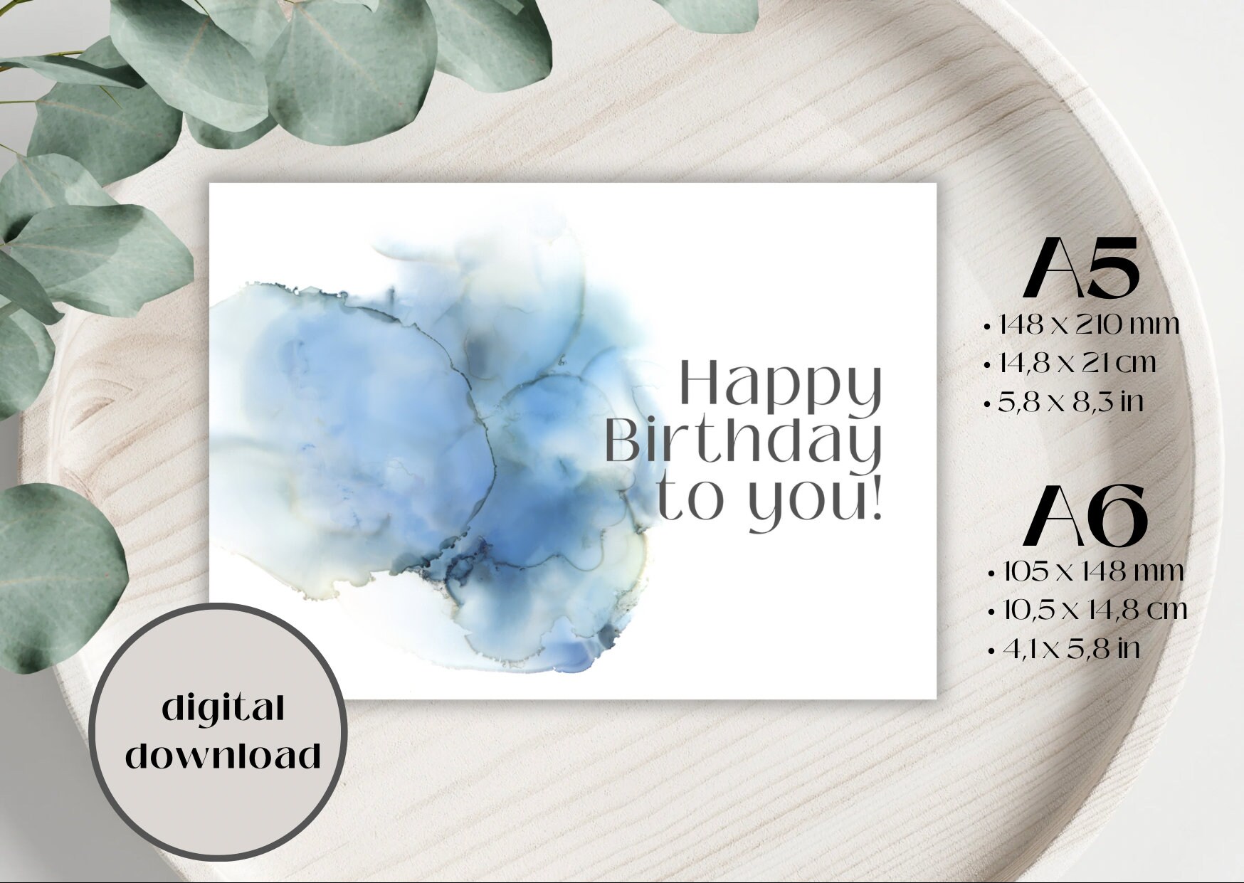 Printable Birthday Card Digital Download Happy Birthday HBD Blue - Etsy