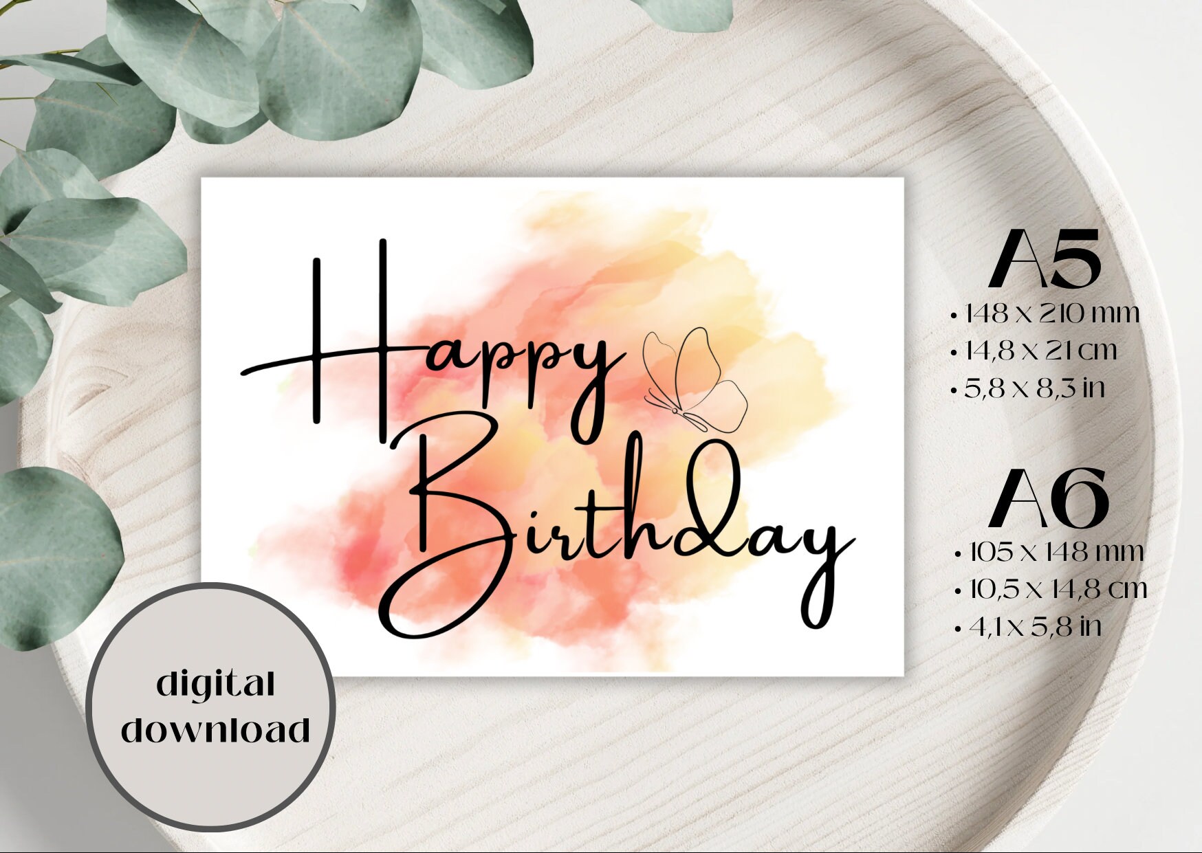 Printable Birthday Card Digital Download Happy Birthday HBD Orange - Etsy