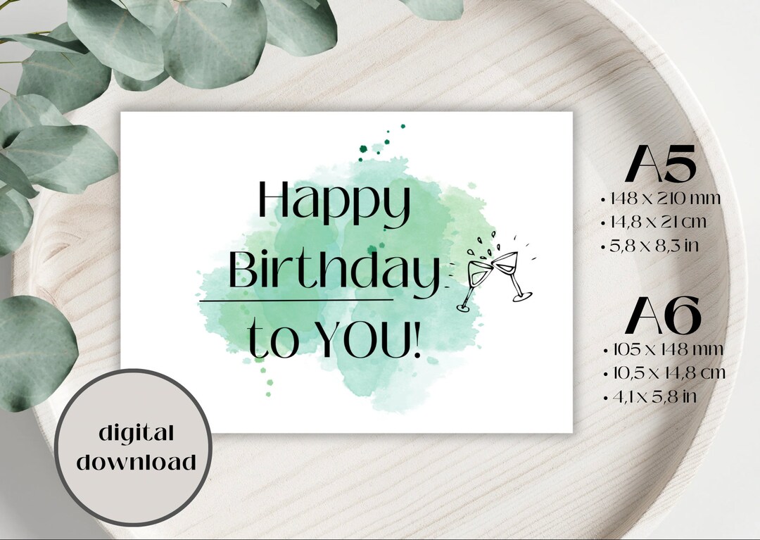 Printable Birthday Card Digital Download Happy Birthday HBD Green - Etsy UK