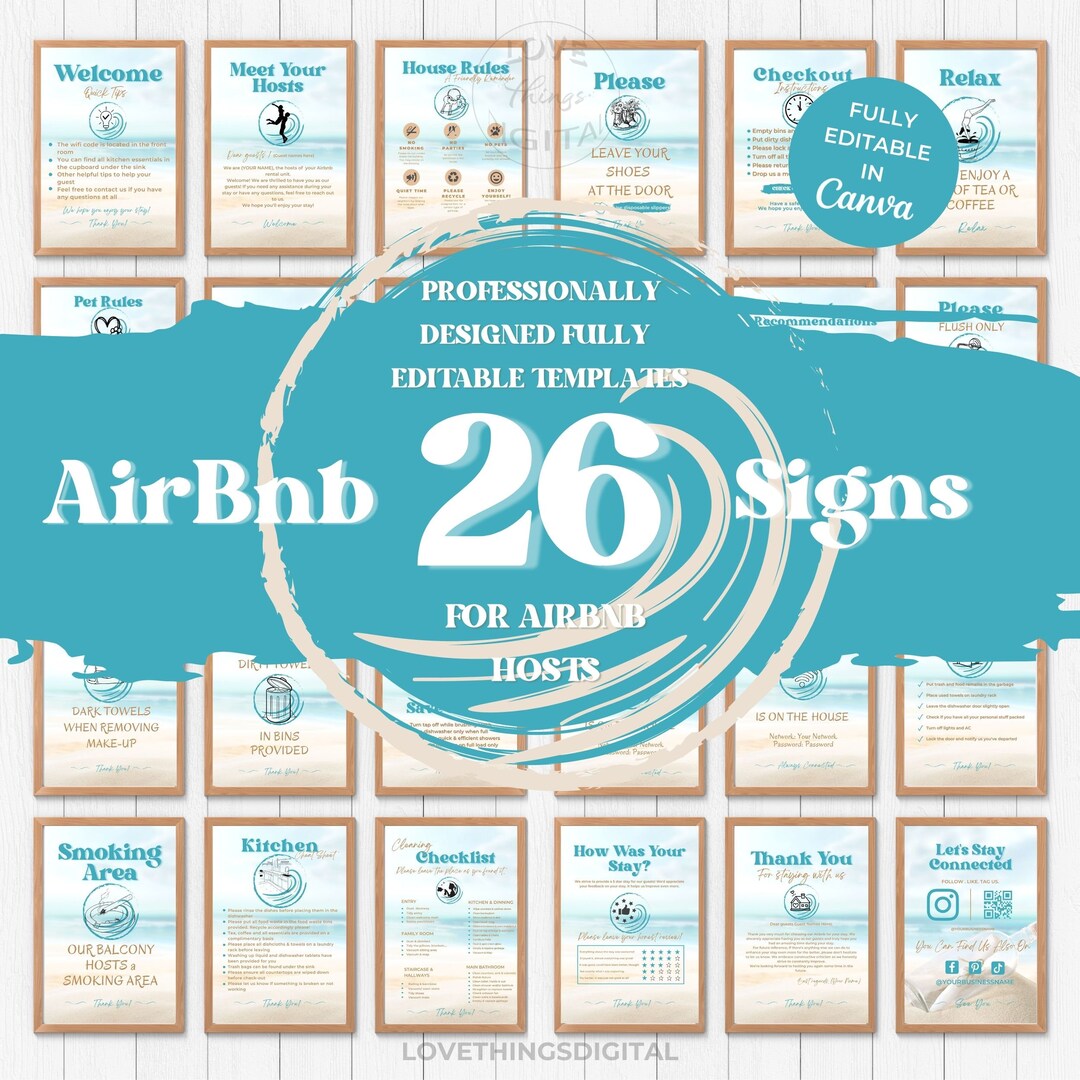 Editable Airbnb Beach House Signs Bundle, Vacation Rental Printable ...