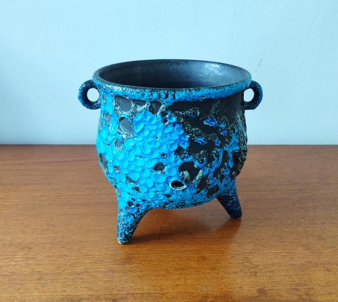 Blue Lava Cauldron Plant Pot - 1960s / 1970s French. Atelier Du Cyclope ...