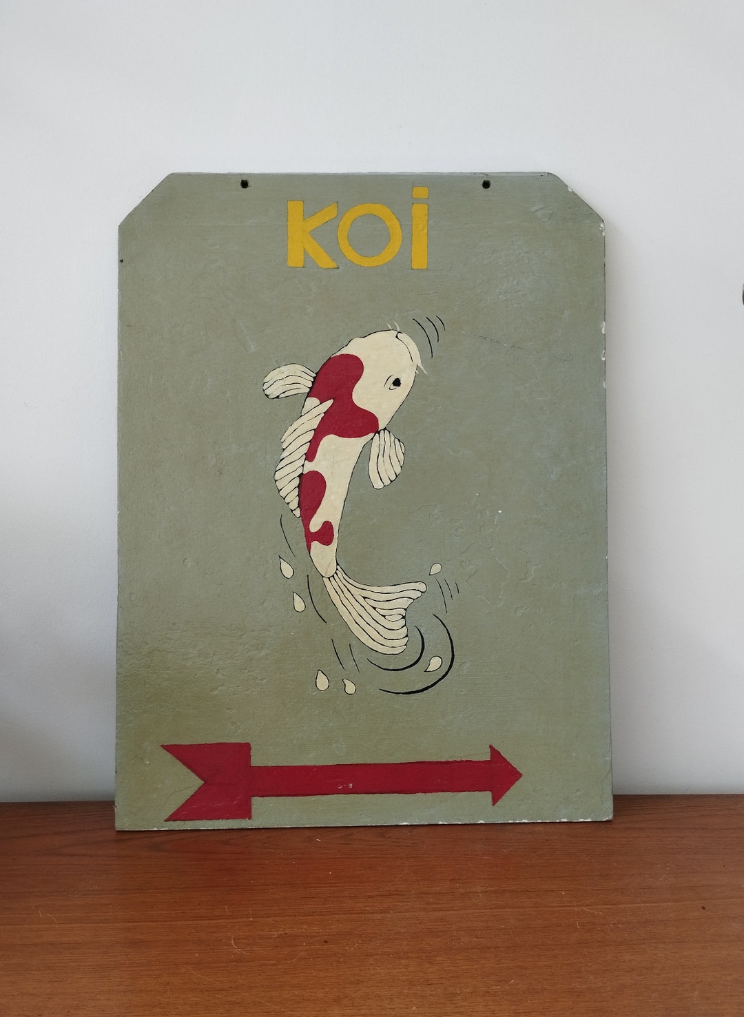 Vintage Hand Painted Koi Carp Sign Double Sided - Etsy