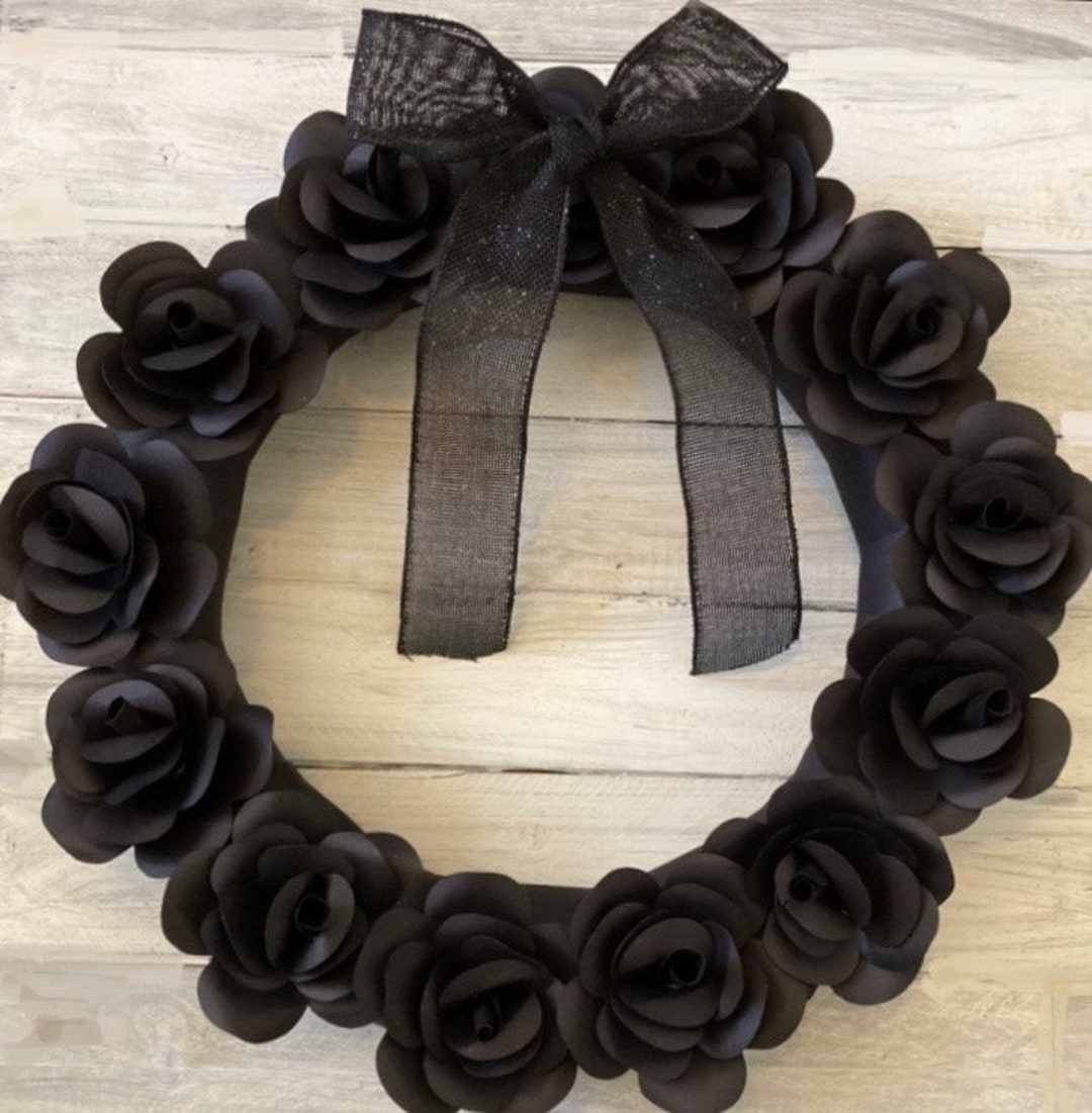 Gothic Glam Black real Rose Flowers Wreath With Bow for Halloween ...