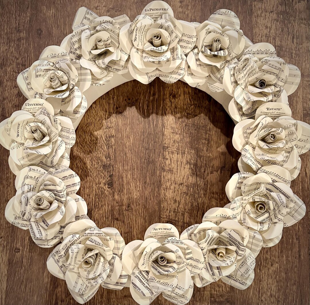 Large 18” Classical Sheet Music HUGE Paper Flower Rose Wreath Featuring ...