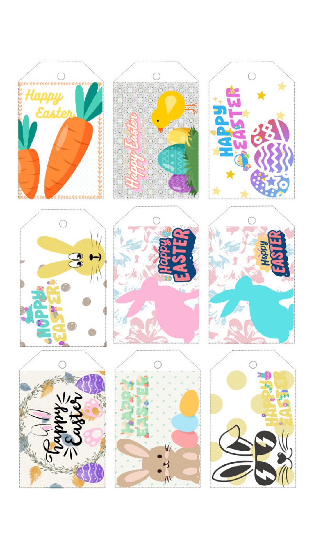 Cute Printable Easter Gift Tags, Colorful Easter Basket Tags, Happy ...