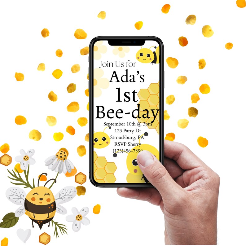 Editable Digital First Beeday Cute Birthday Invitation - Etsy