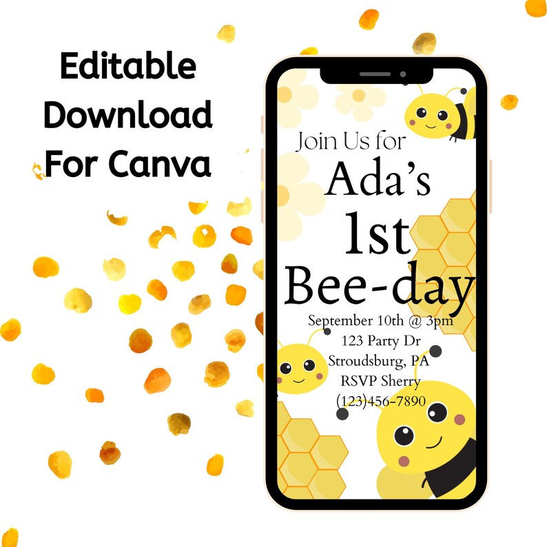 Editable Digital First Beeday Cute Birthday Invitation - Etsy