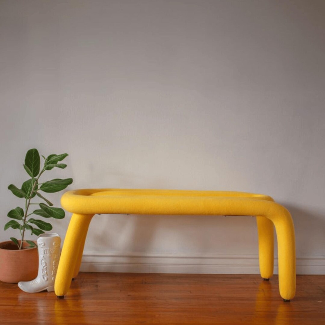 Loop Bench, Modern Velvet Dining Bench, Armless Metal Side Bench for ...