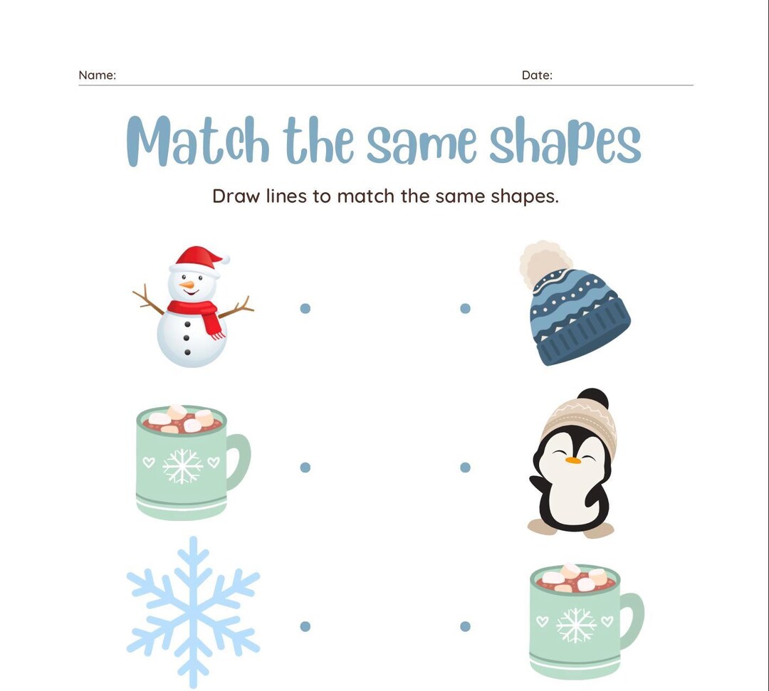 Winter Matching Worksheet - Etsy