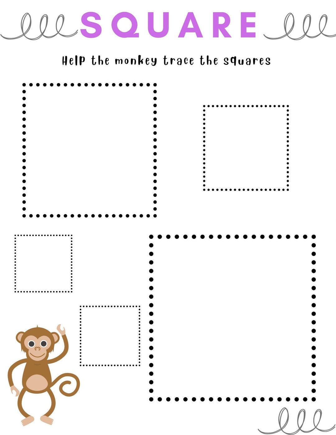 Trace the Squares Worksheet - Etsy