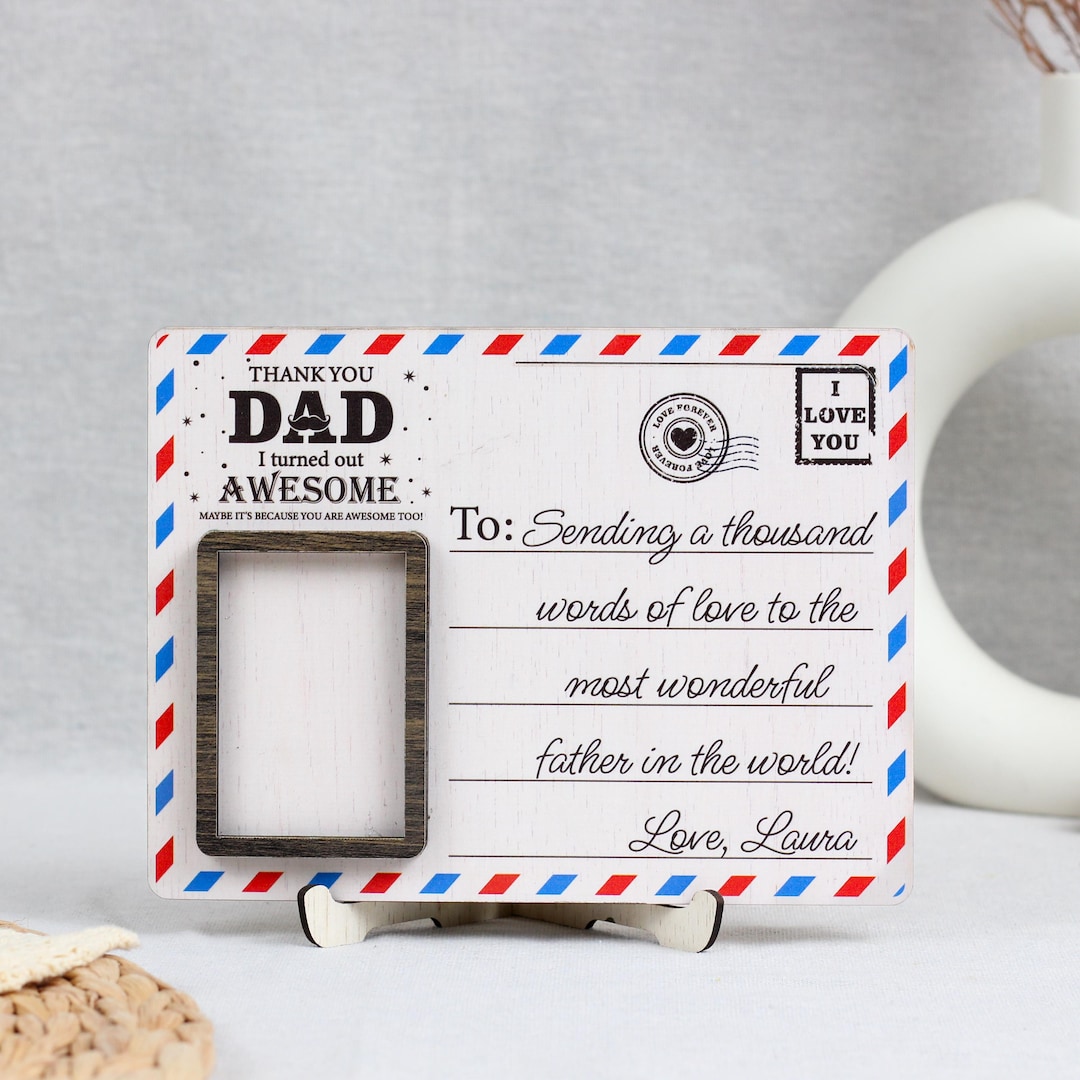 Custom Dad Postcard Photo Frame, Laser Engraved Wood Sign, Father's Day ...