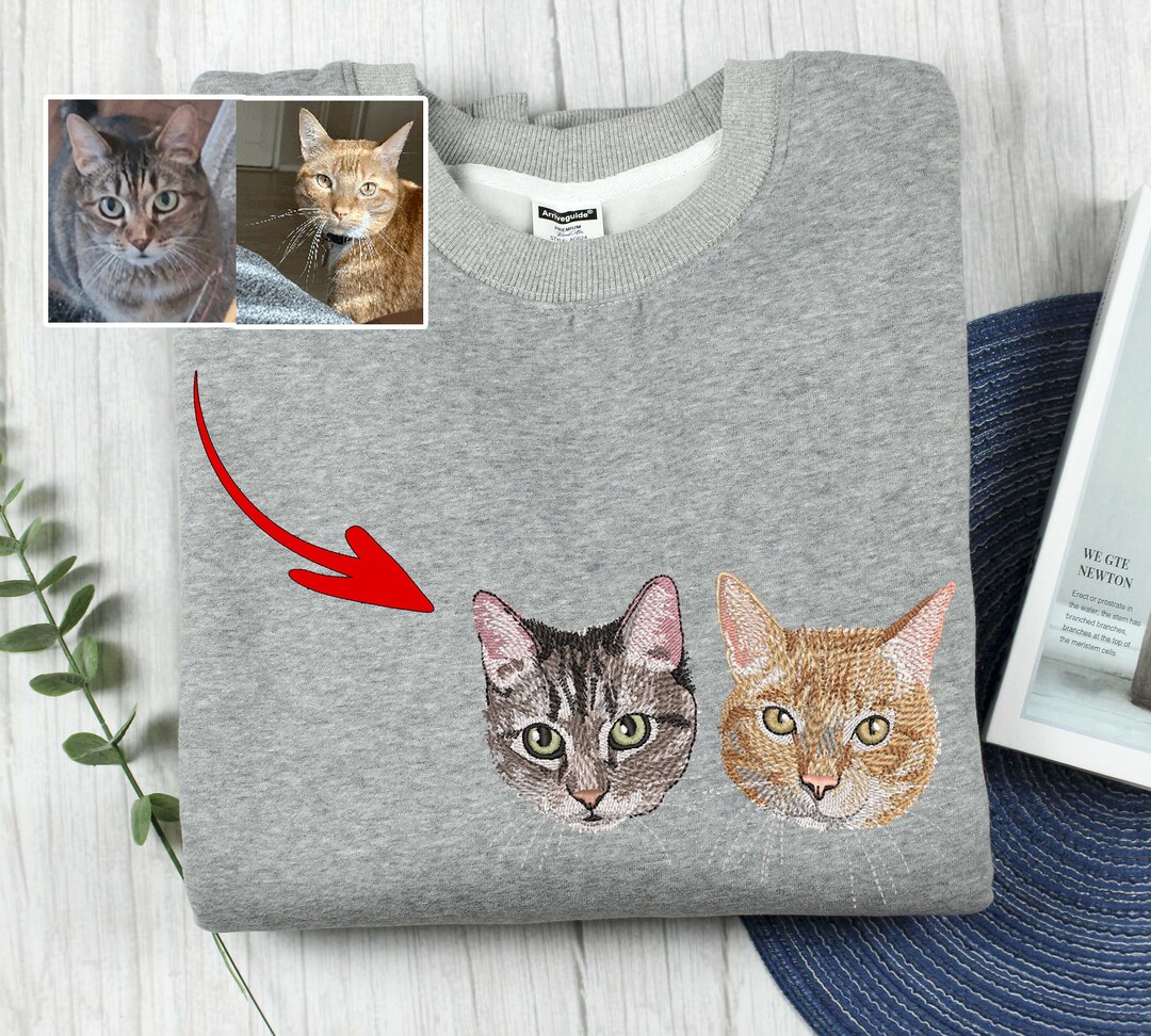 Custom Embroidered Pet Shirt, Pet Lover Gifts, Custom Cat Portrait ...
