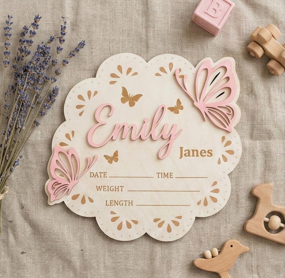 Custom Butterfly Baby Birth Stats Sign, Custom Baby Arrival Sign, Baby ...