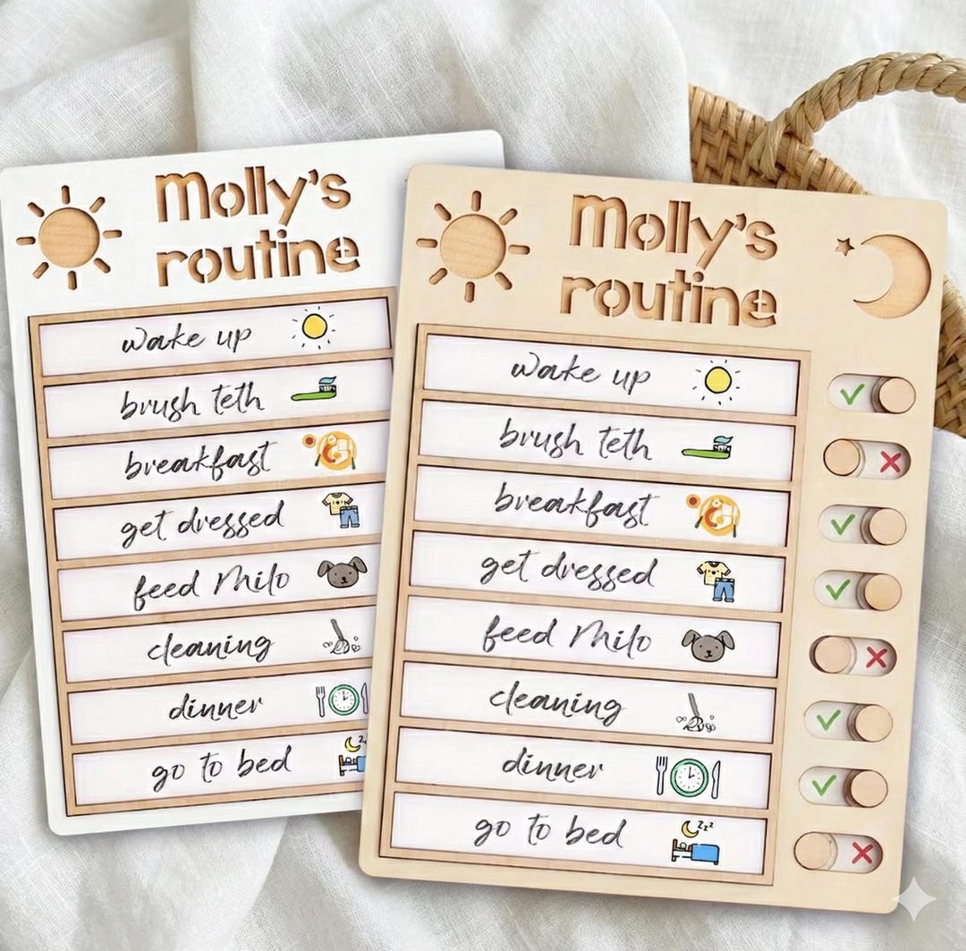 Personalized Daily Routine Chart for Kid, Wooden Montessori Visual ...