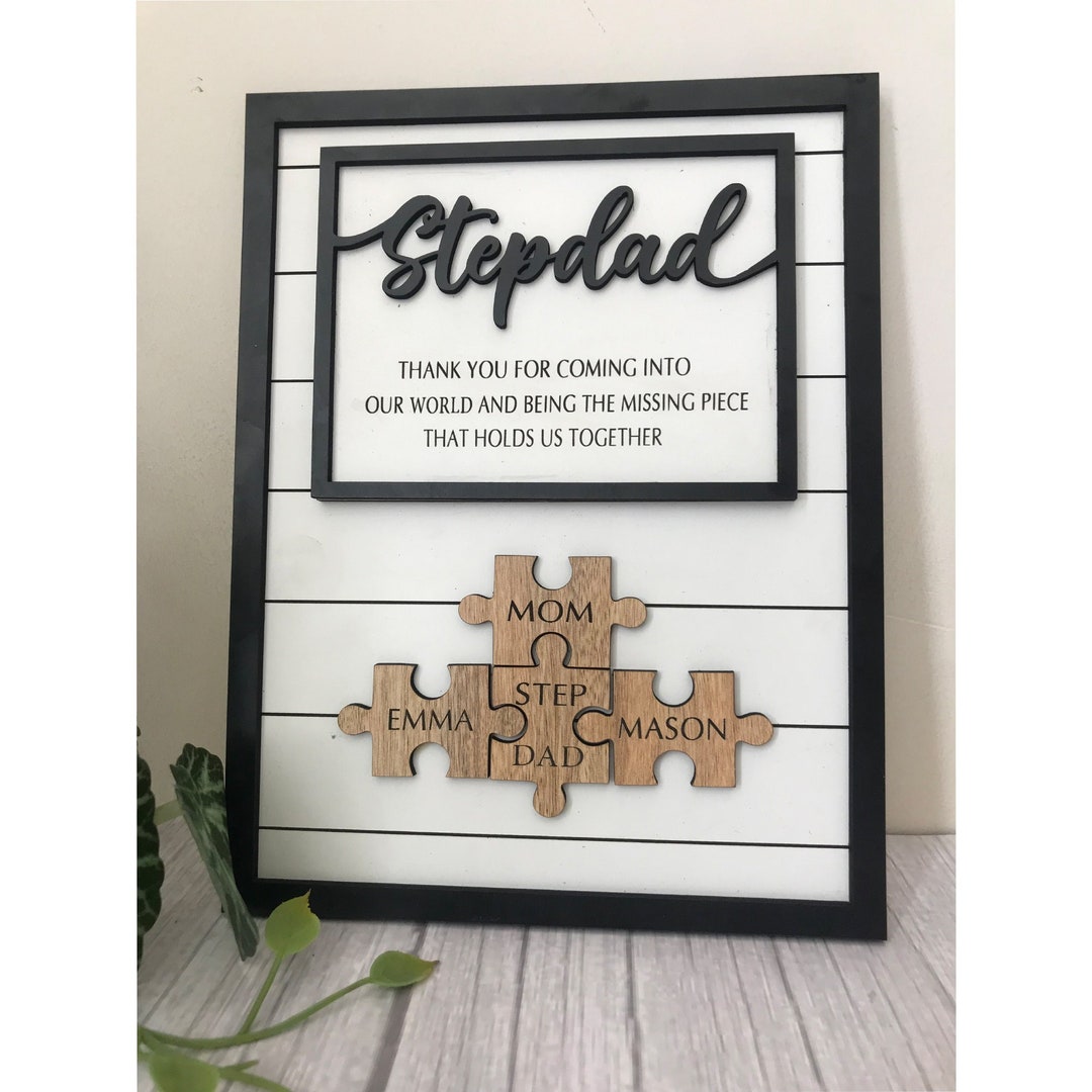 Step Dad Puzzle Sign With Kids Name, Wall Decor, Custom Dad Wooden Sign ...