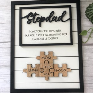 Step Dad Puzzle Sign With Kids Name, Wall Decor, Custom Dad Wooden Sign ...
