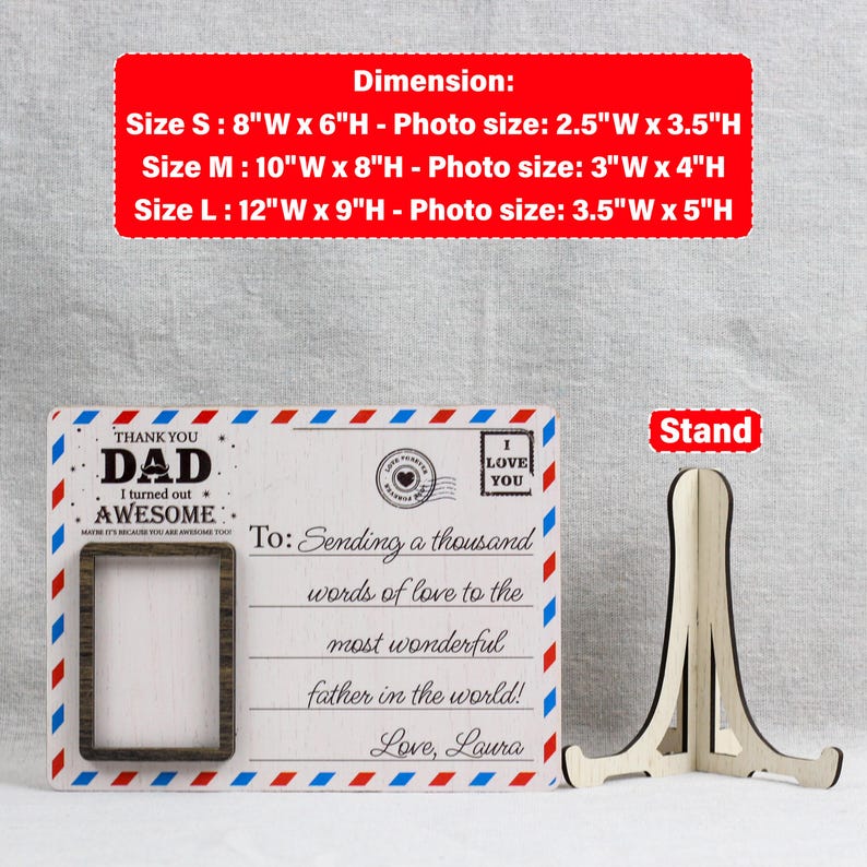 Custom Dad Postcard Photo Frame, Laser Engraved Wood Sign, Father's Day ...