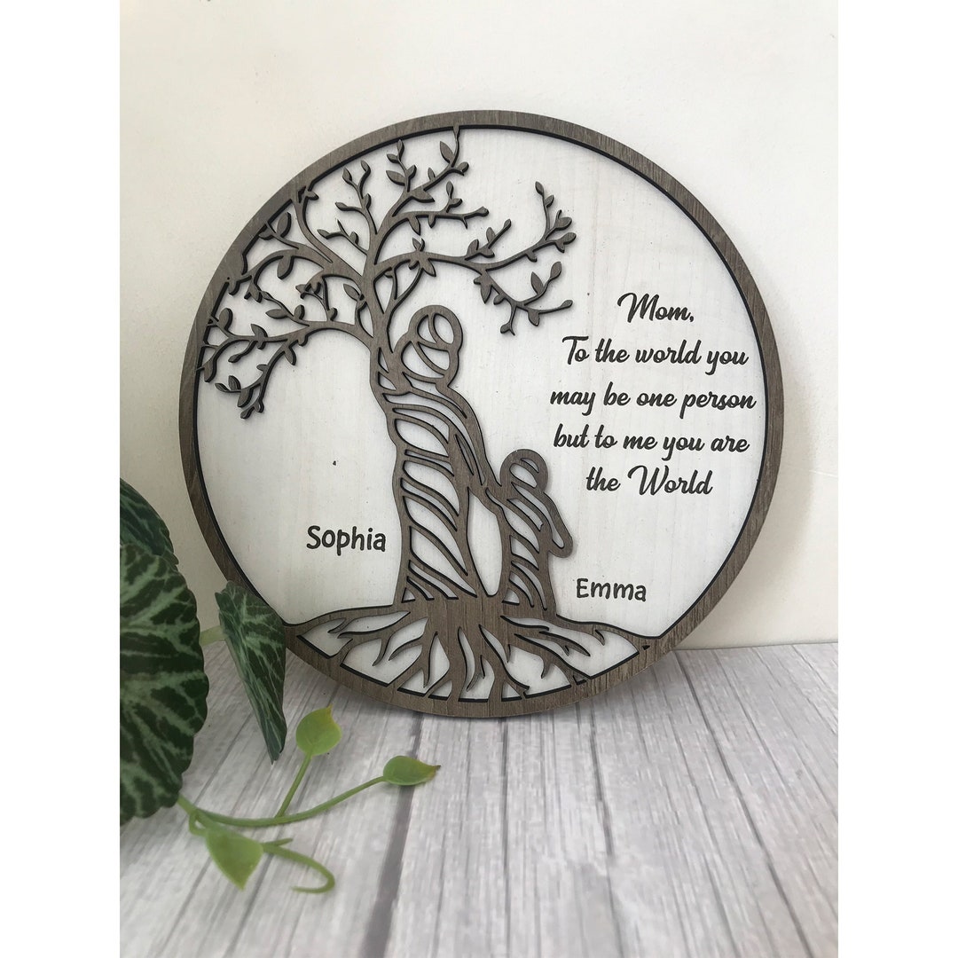 Personalized Mother Tree of Life Sign, Mother and Child Round Wooden ...