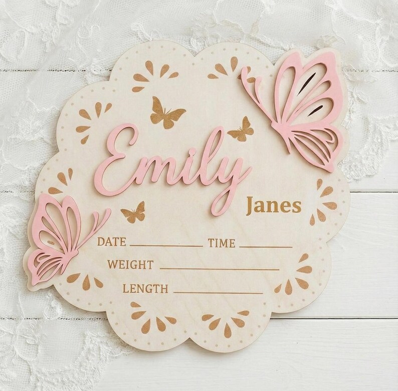 Custom Butterfly Baby Birth Stats Sign, Custom Baby Arrival Sign, Baby ...