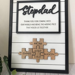 Step Dad Puzzle Sign With Kids Name, Wall Decor, Custom Dad Wooden Sign ...