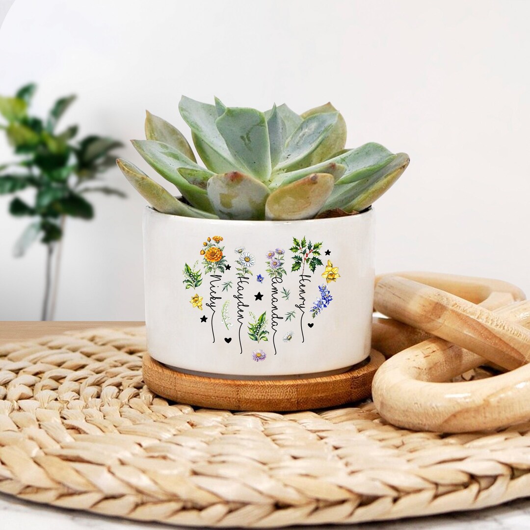 Custom Birth Month Flower Ceramic Plant Pot: Personalized Gift for ...