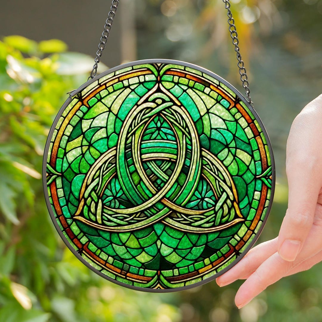 Rich Green Trinity Knot Stained Glass Window Cling to Celebrate Saint ...