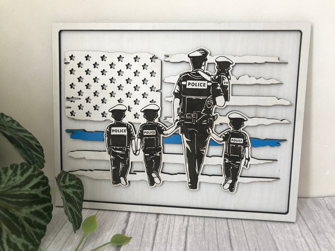 Personalized Carved Wood Police Officer Sign, Dad American Flag Wooden ...