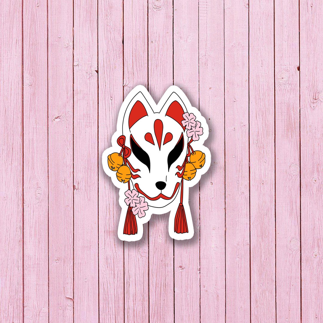 Kawaii Kitsune Mask Sticker Japanese Fox Stickers Laptop - Etsy
