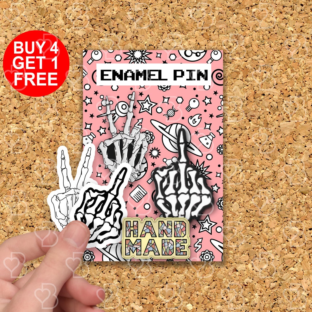 Middle Finger Skeleton Punk Pins Punk Gift for Her Funny Enamel Pin ...