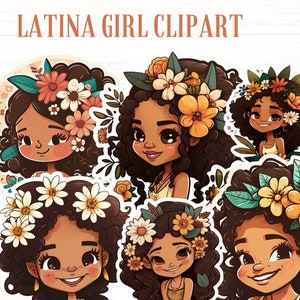 Set of 6 Latina Art, Latina PNG, Latina Stickers and Clipart, Hispanic ...