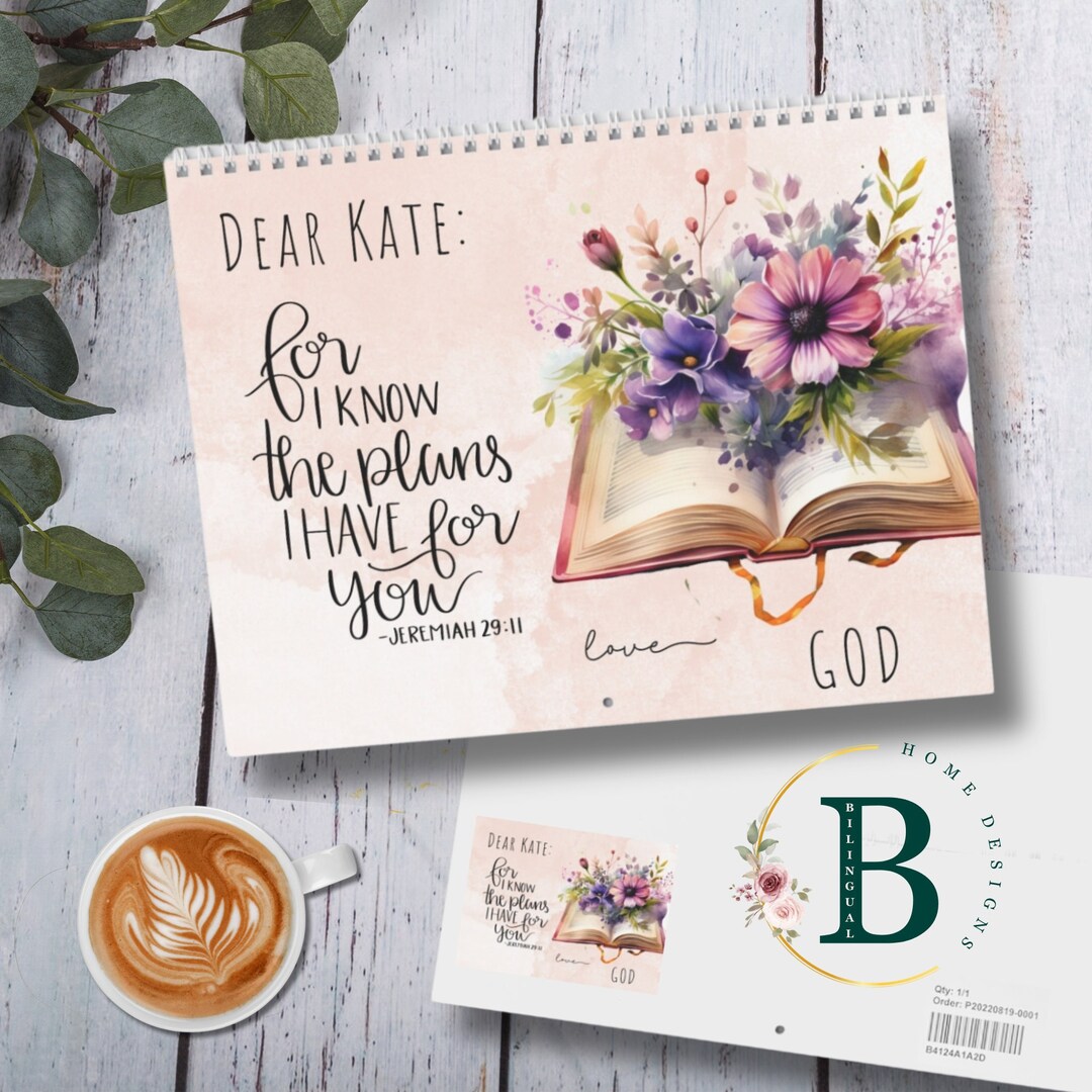 Personalized Christian Floral Calendar Bible Verse Wall Art Pastor Wife ...
