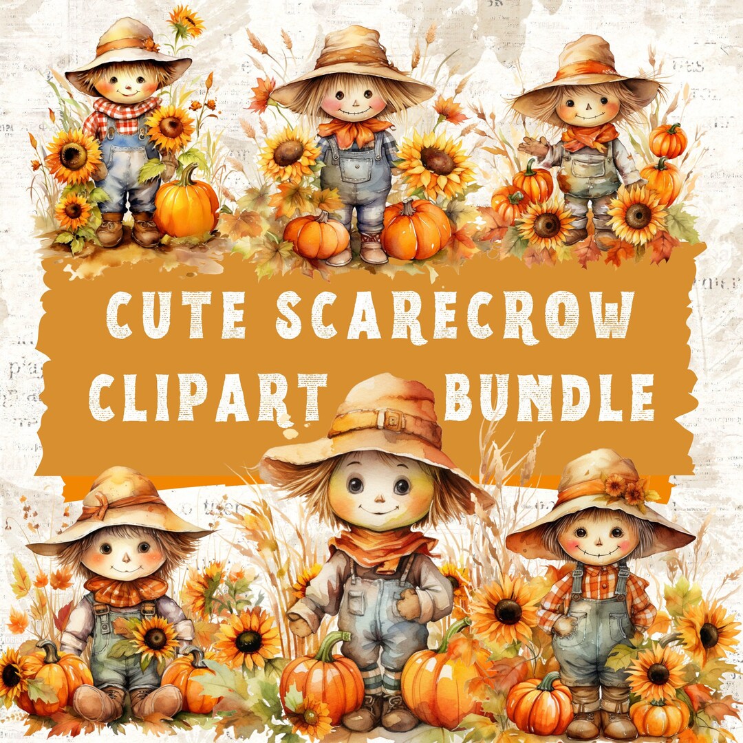 Cute Fall Scarecrow Watercolor Clipart Bundle Cute Commercial - Etsy