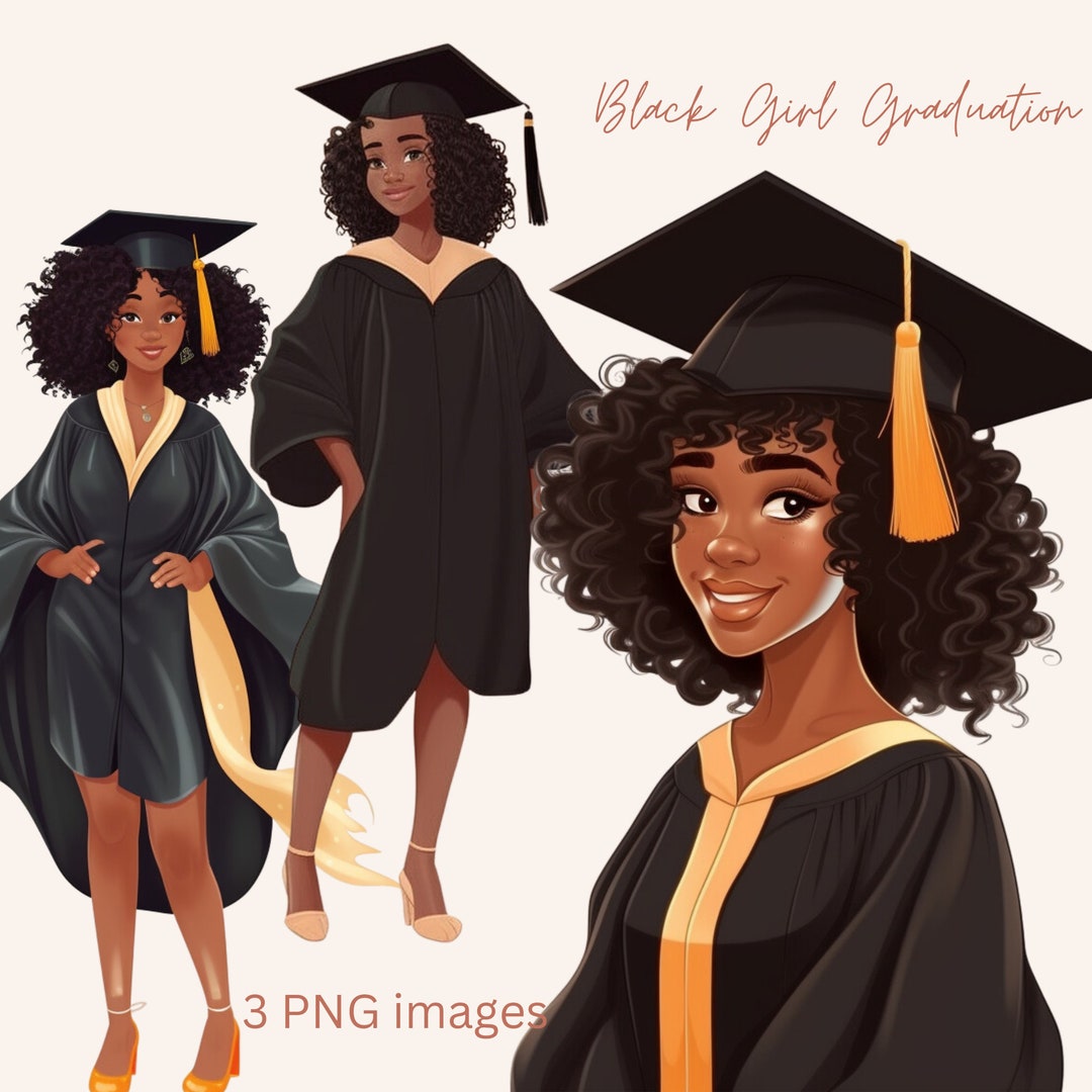 Black Girl Graduation Clipart SVG PNG Black Girl Graduation Card ...