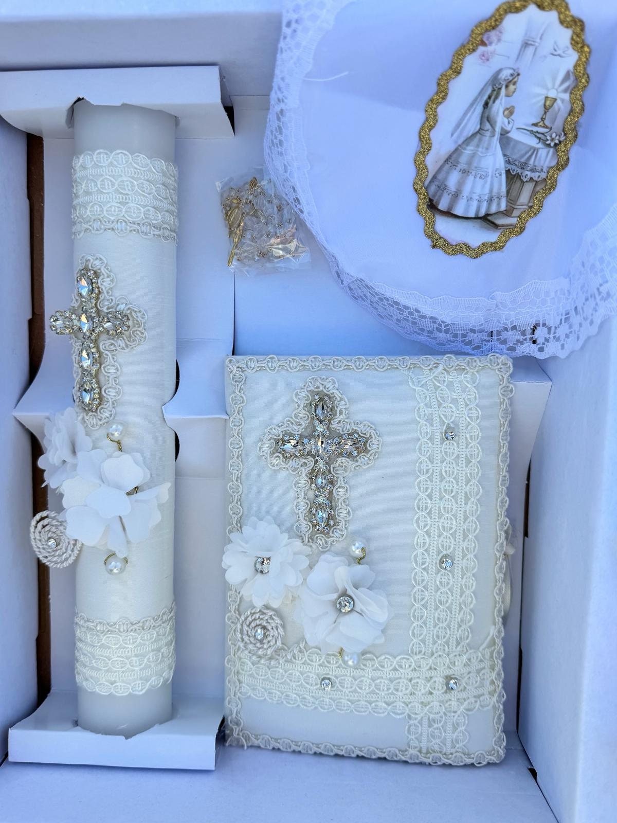 Ivory First Communion Candle Set: Rosary & Prayer Book - Etsy