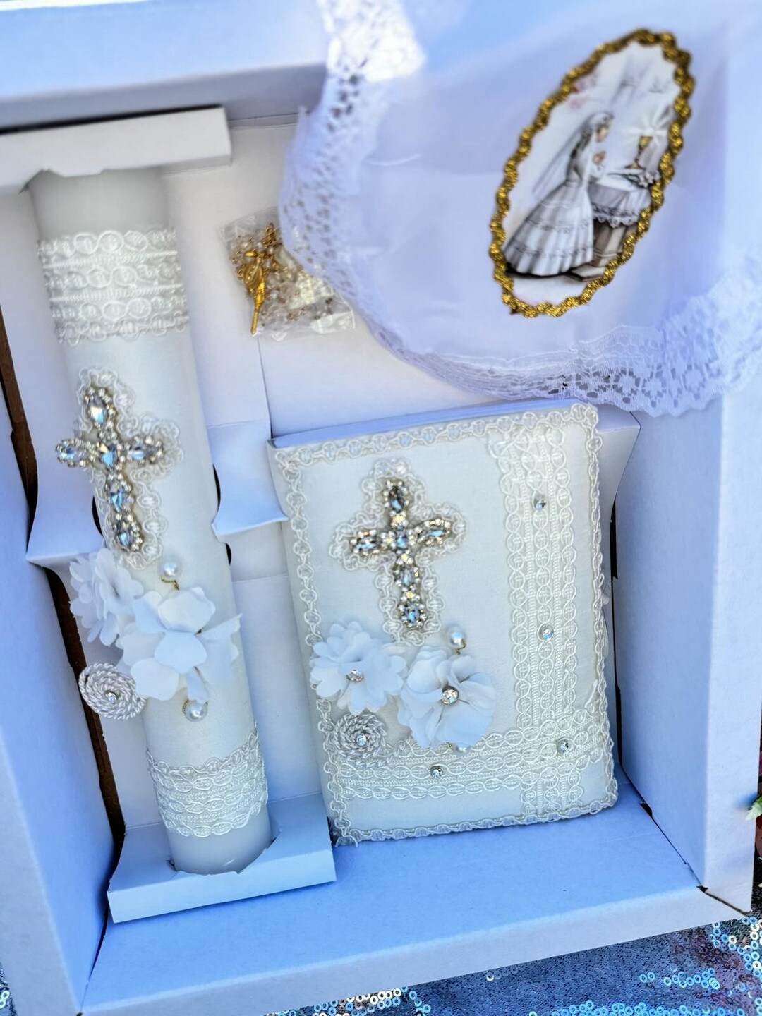 Elegant 4pcs Candle Set English/spanish/first Communion Candle Set Boys ...