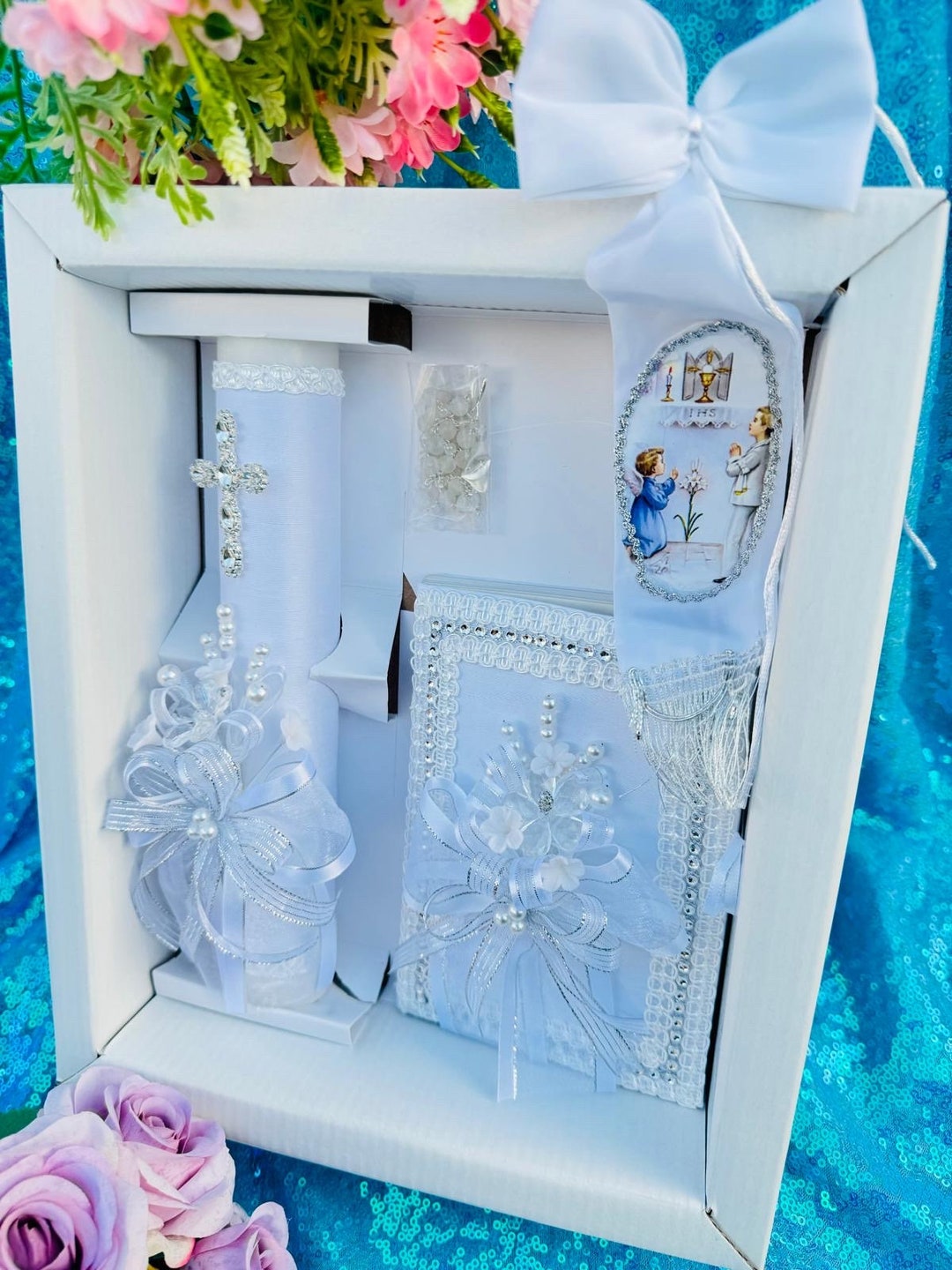 First Communion Candle Set, Rosary & Prayer Book - Etsy
