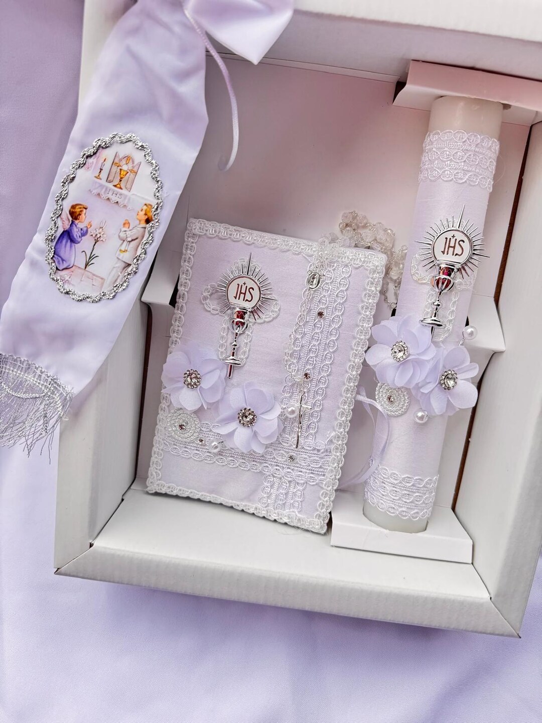 Elegant 4pcs First Communion Candle Set ENGLISH/SPANISH Boys/girls ...