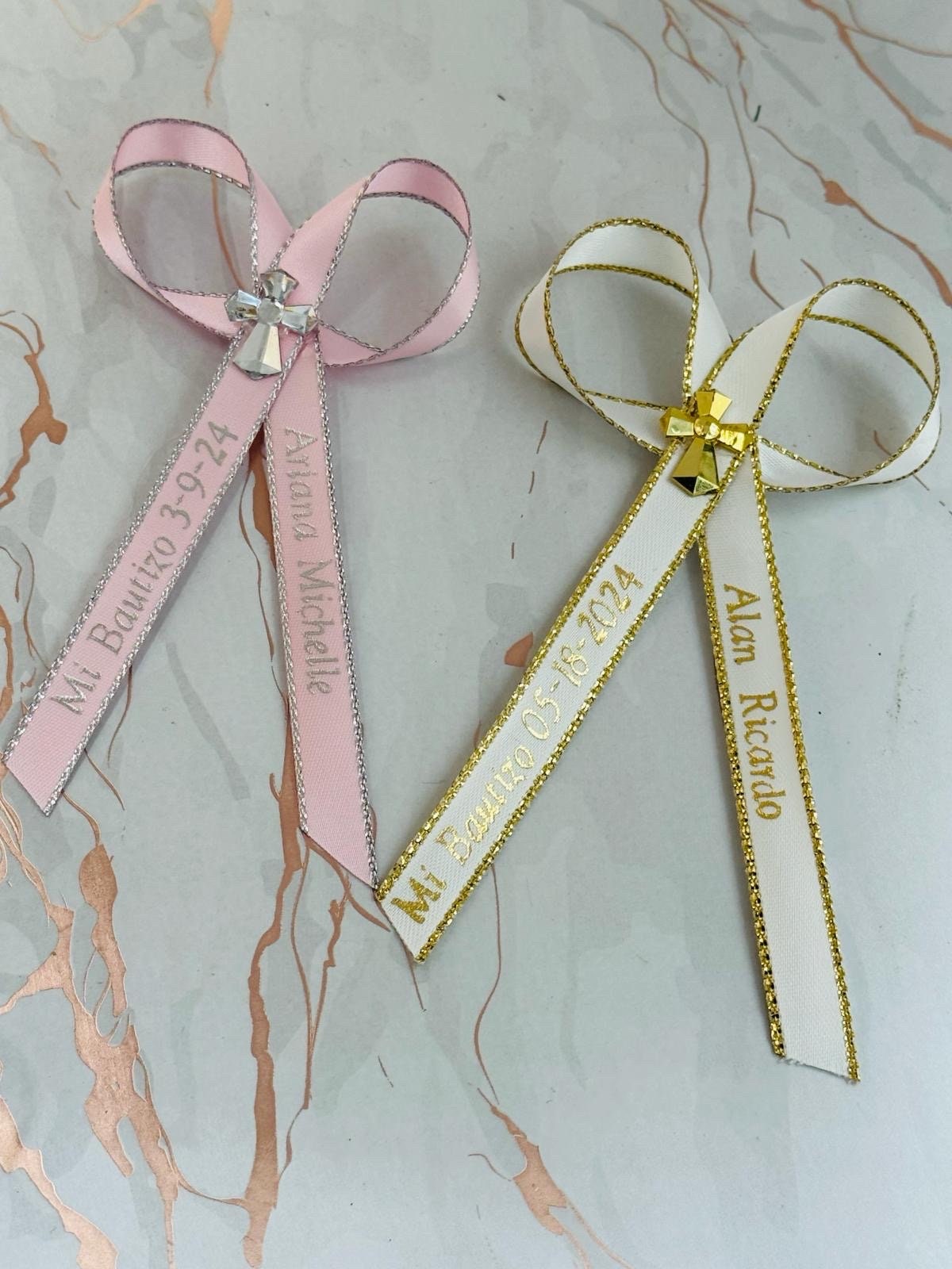 100-50-24-12pcs Personalized Ribbons Bows /baptism Favors Recuerdos ...