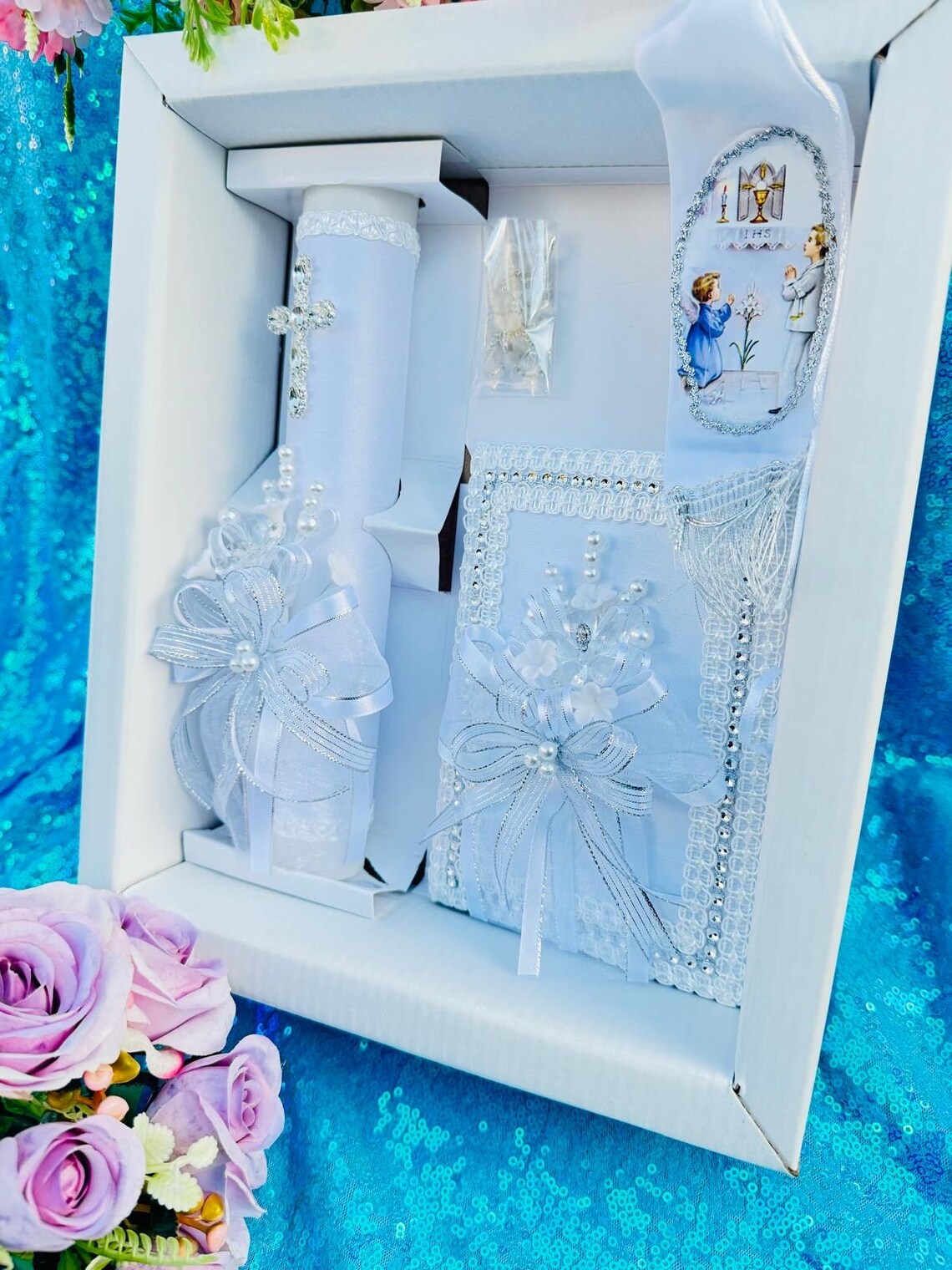 First Communion Candle Set, Rosary & Prayer Book - Etsy