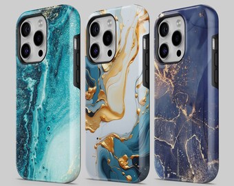 Blue Marble Phone Case With Pink Gold Cover Fit for iPhone 15 Pro Max ...