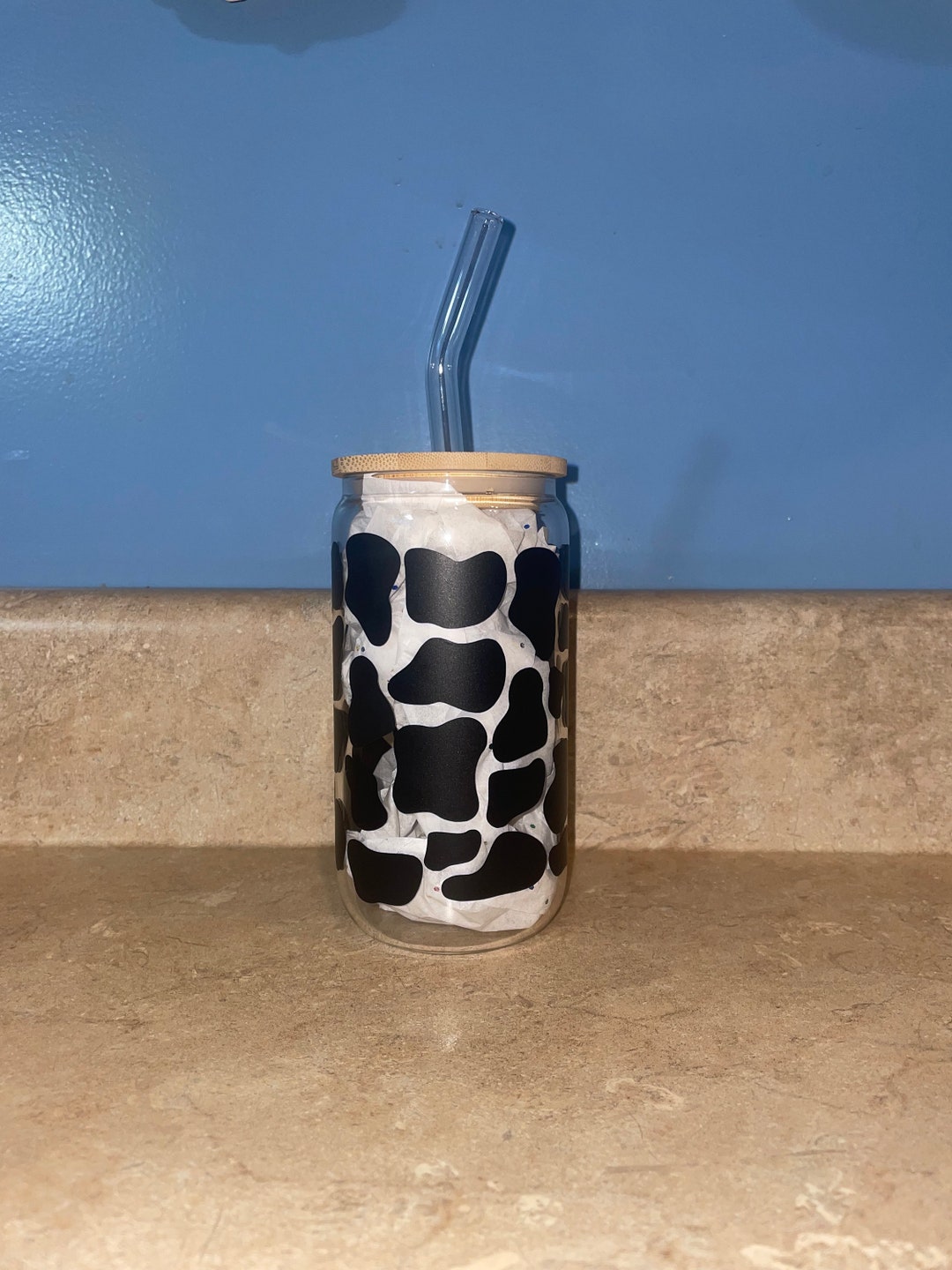 16OZ Libby Glass Can, Cow Print Glass, Country Vibes Glass, Cow Print ...